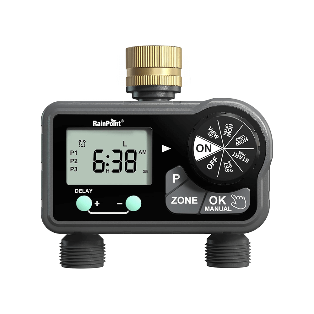 RainPoint Brass Sprinkler Timer 2 Stations, Large Digital Water Timer