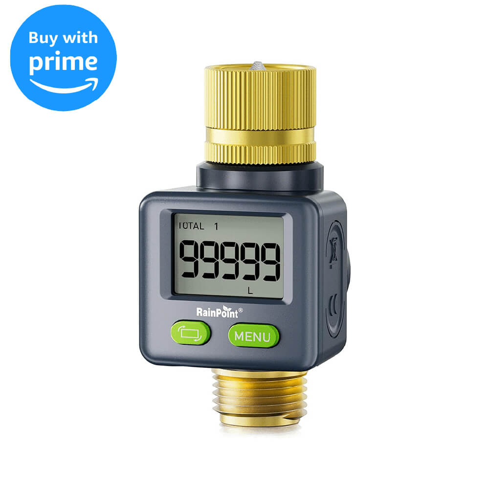 RainPoint Water Flow Meter with Brass Inlet & Outlet, 180° Screen-Flip