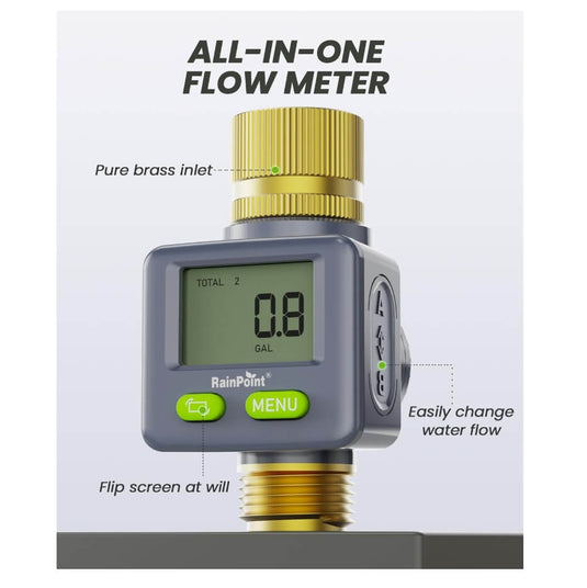 RainPoint Water Flow Meter with Brass Inlet & Outlet, 180° Screen-Flip ...