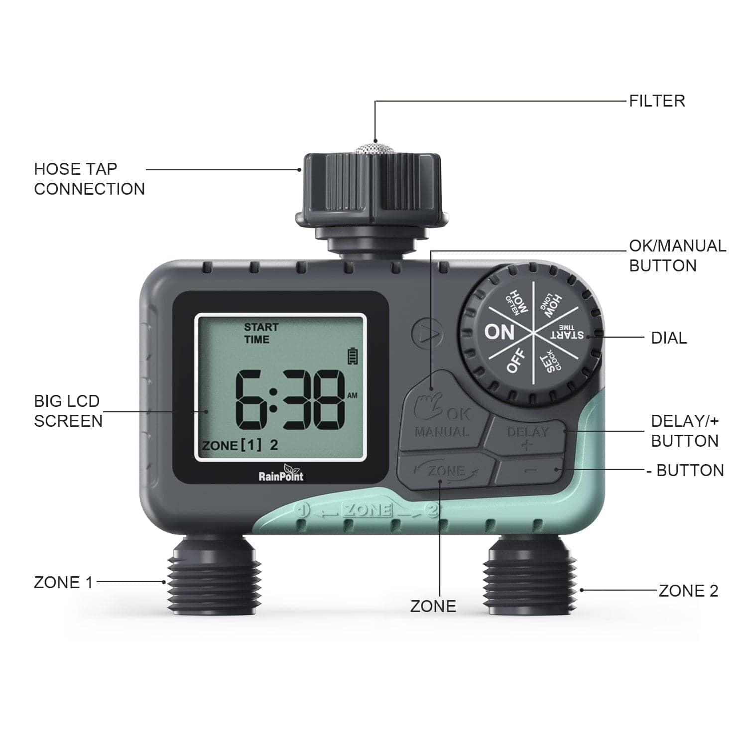 Digital 2 Outlet Hose Faucet Timer – RainPoint Irrigation